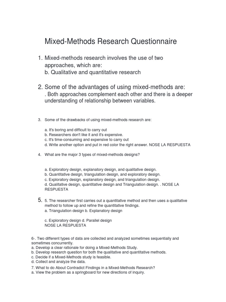 Mixed-Methods Research Questionnaire: 2. Some of The Advantages of ...