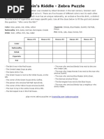 Who Owns the Fish? Einstein's Riddle | PDF | Drink | Yellow