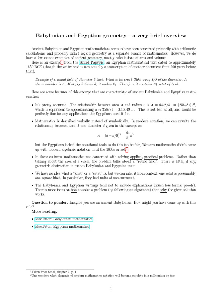 Babylonian and Egyptian Geometry-A Very Brief Overview | PDF | Teaching ...