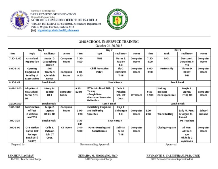 2018 School Inset Training Matrix | PDF | Learning