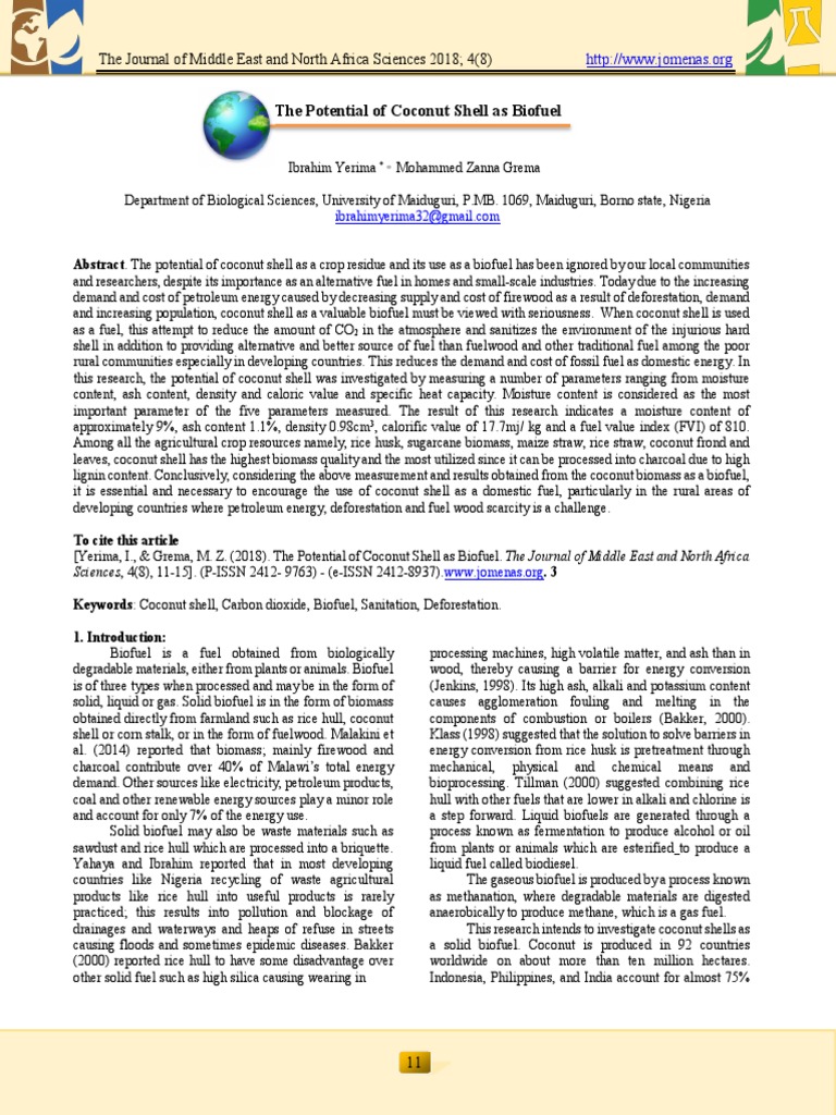 The Potential of Coconut Shell As Biofue | PDF | Biofuel | Biomass