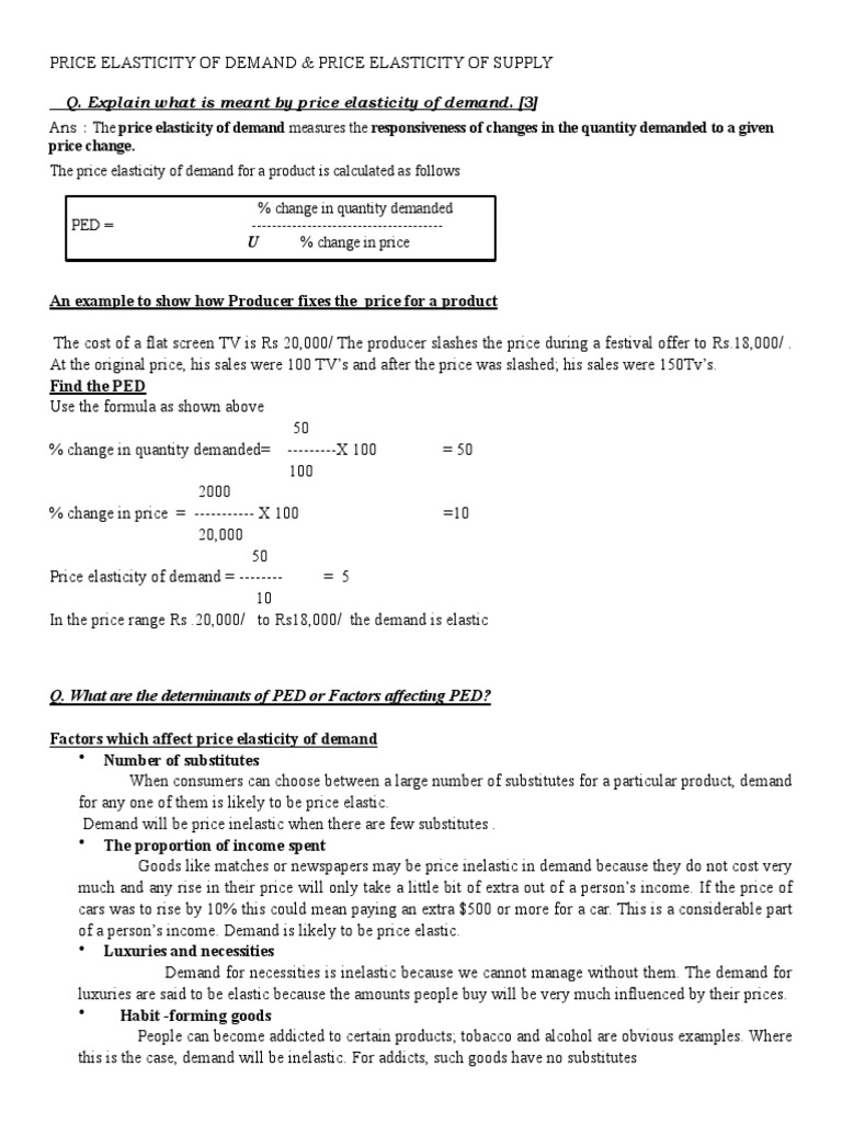 PED & PES Notes .Pages | PDF | Price Elasticity Of Demand | Demand