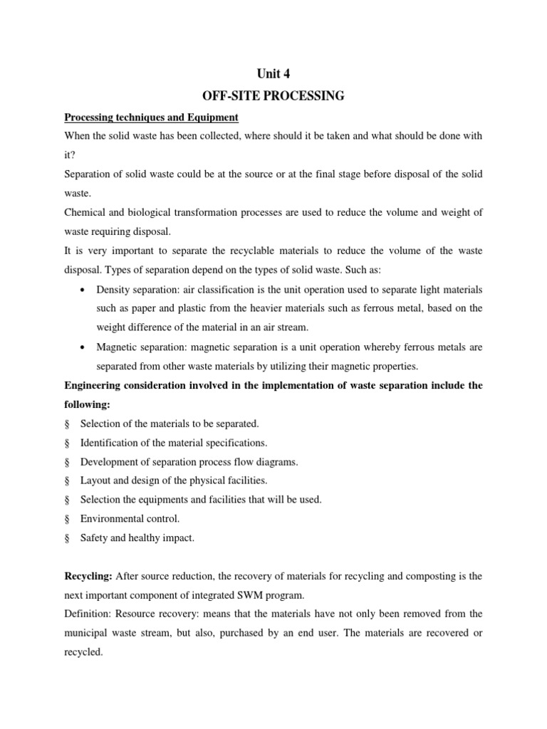 Unit 4 Off Site Processing Processing Techniques And Equipment Pdf
