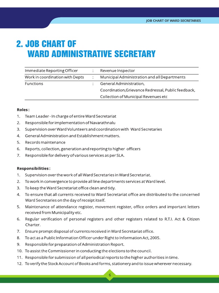 Job Chart For Ward Administrative Secretary | PDF