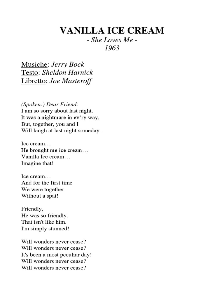 Vanilla Ice Cream: Musiche: Jerry Bock Testo: Sheldon Harnick Libretto ...