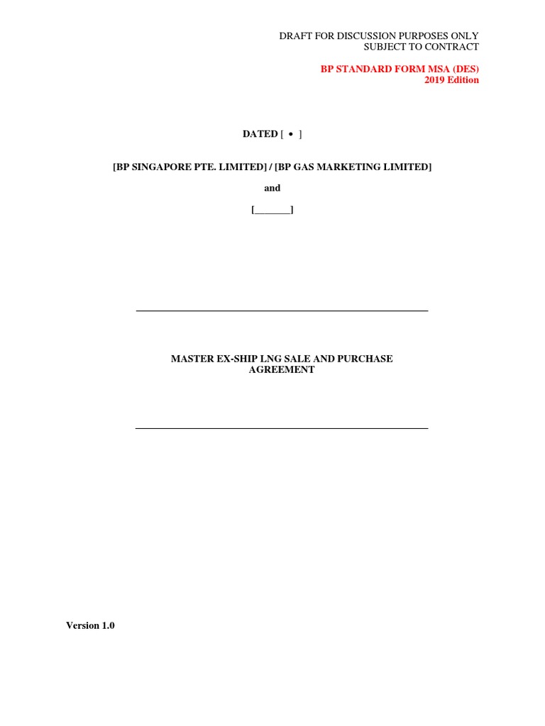 BP Master Ex Ship LNG Sale and Purchase Agreement 2019 Edition | PDF ...