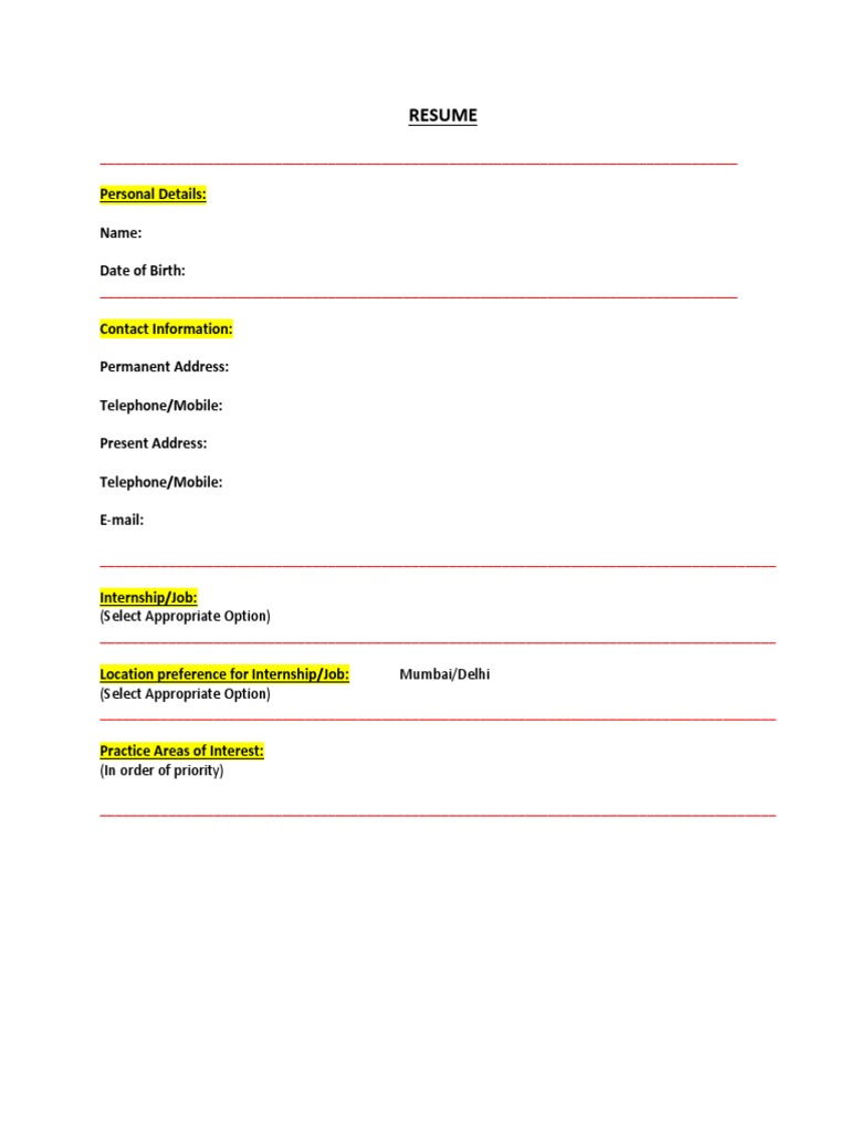 Resume: Personal Details: Name: Date of Birth | PDF