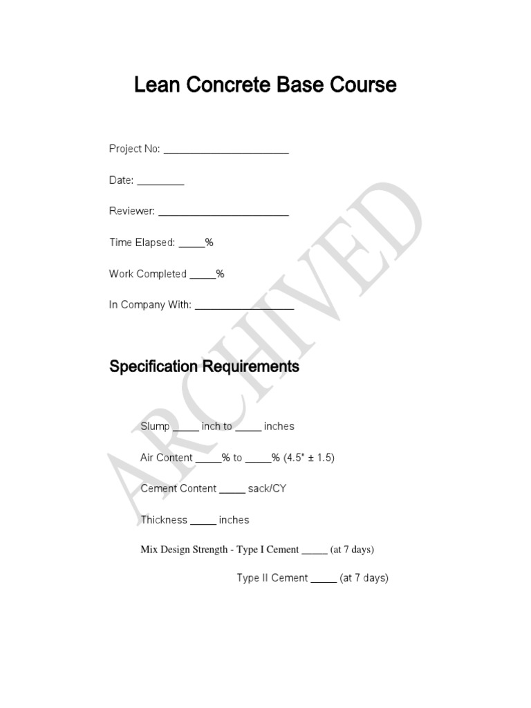 Lean Concrete Base Course: Specification Requirements | PDF | Concrete ...
