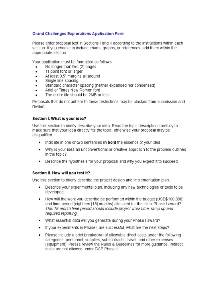 Grand Challenges Explorations Application Form: Section I. What Is Your ...
