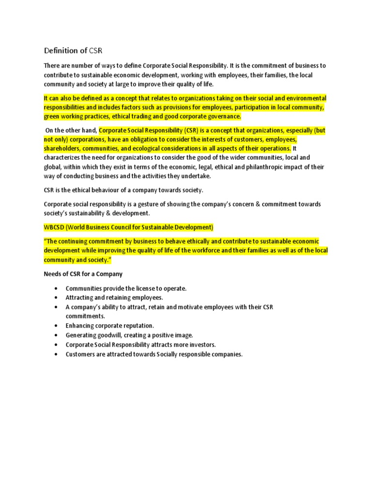 Definition of CSR | PDF | Corporate Social Responsibility | Sustainability