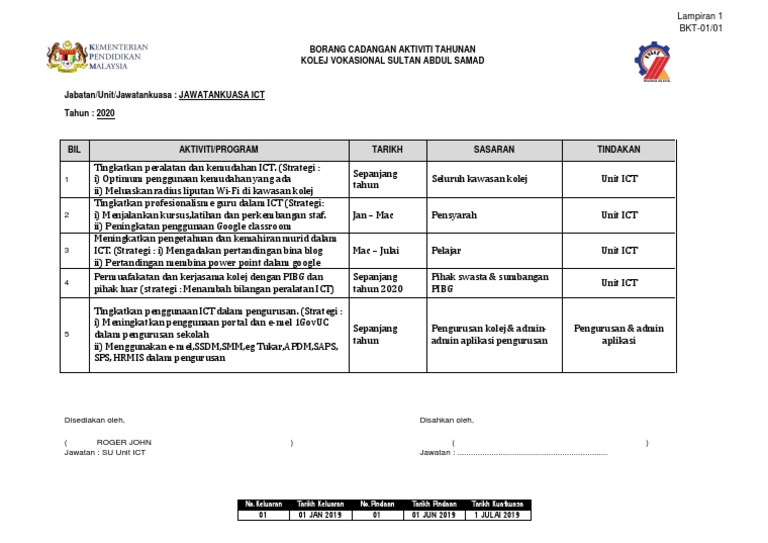Lampiran 1 BKT-01-01 Borang Perancangan - UNIT ICT | PDF