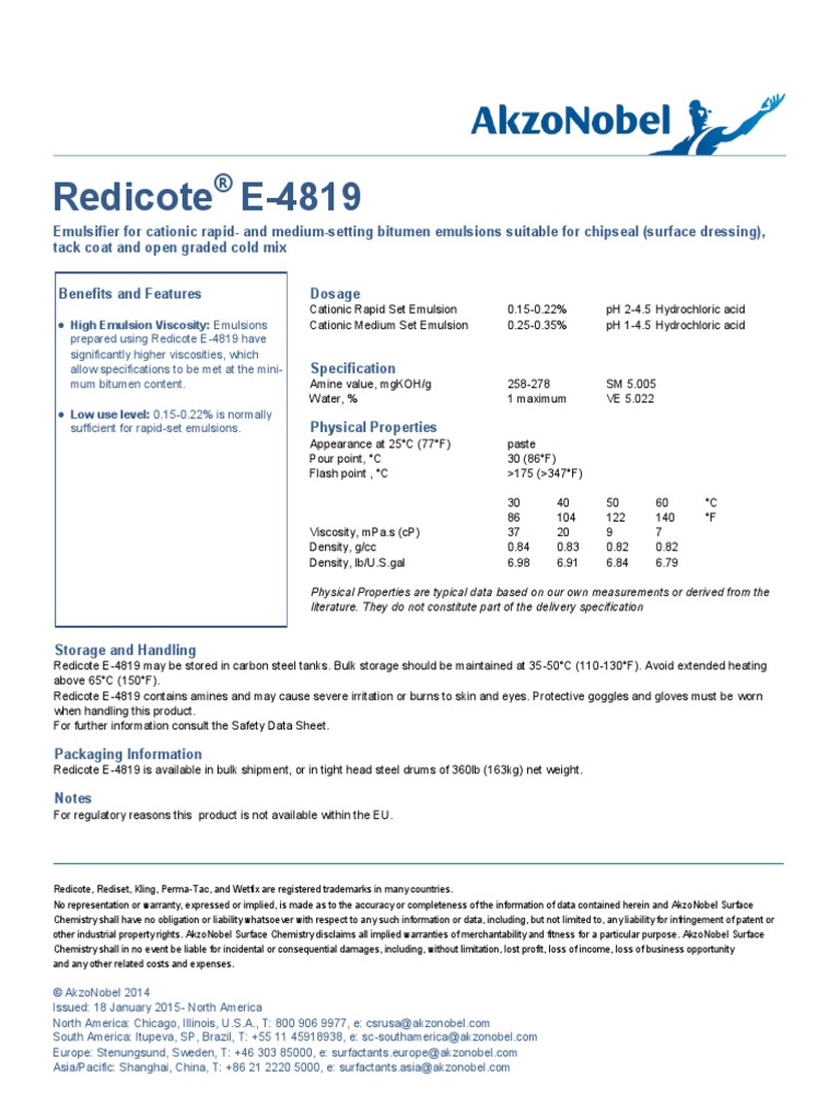 Brochure TDS RedicoteE 4819 | PDF | Emulsion | Carbon
