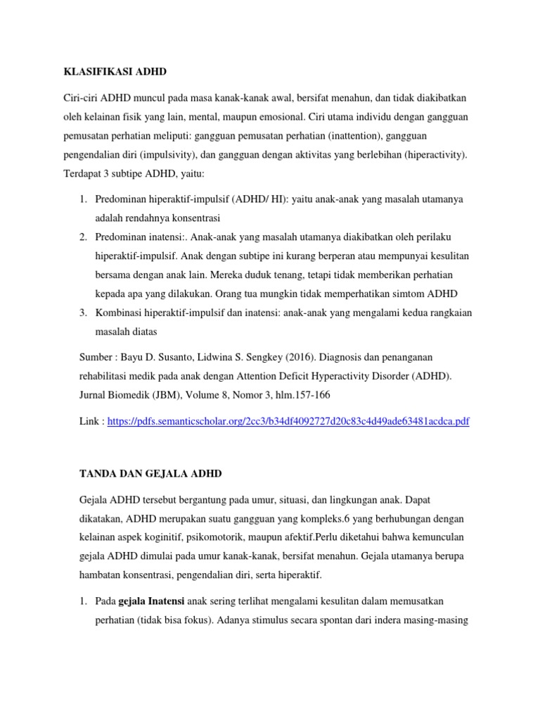 Klasifikasi dan Penanganan ADHD Anak | PDF
