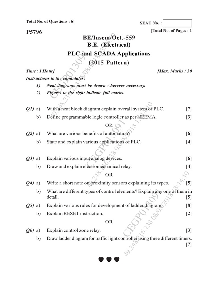 CEGP013091: B.E. (Electrical) PLC and SCADA Applications | PDF ...