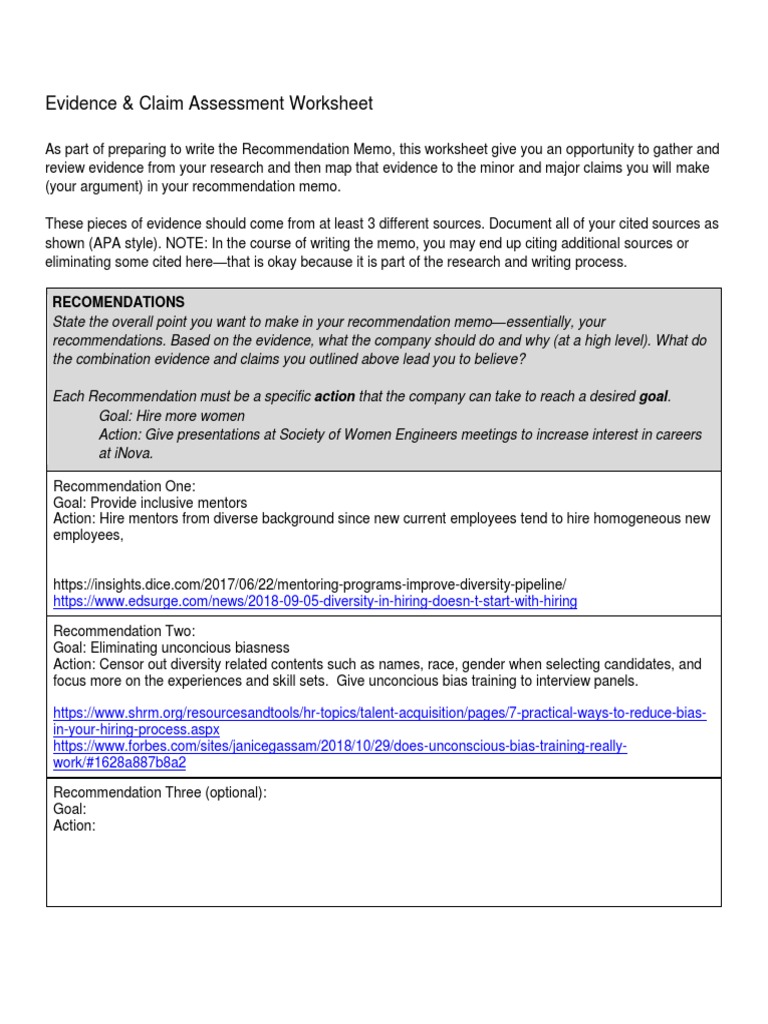 Evidence Claim Assessment Worksheet | PDF | Meritocracy | Mentorship