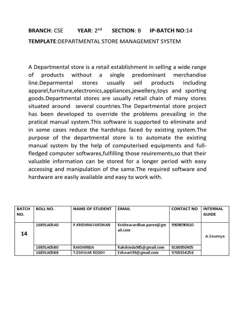 Departmental Store Management System | PDF