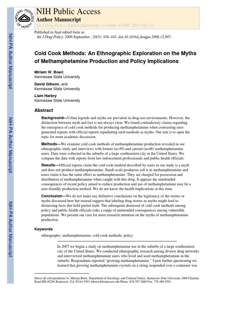 Cold Cook Meth: Myths and Realities | PDF | Methamphetamine | Drug ...