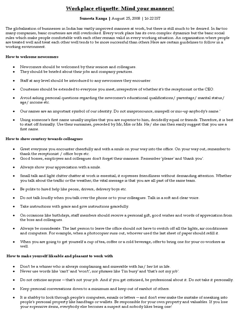 Workplace Etiquette | PDF | Etiquette