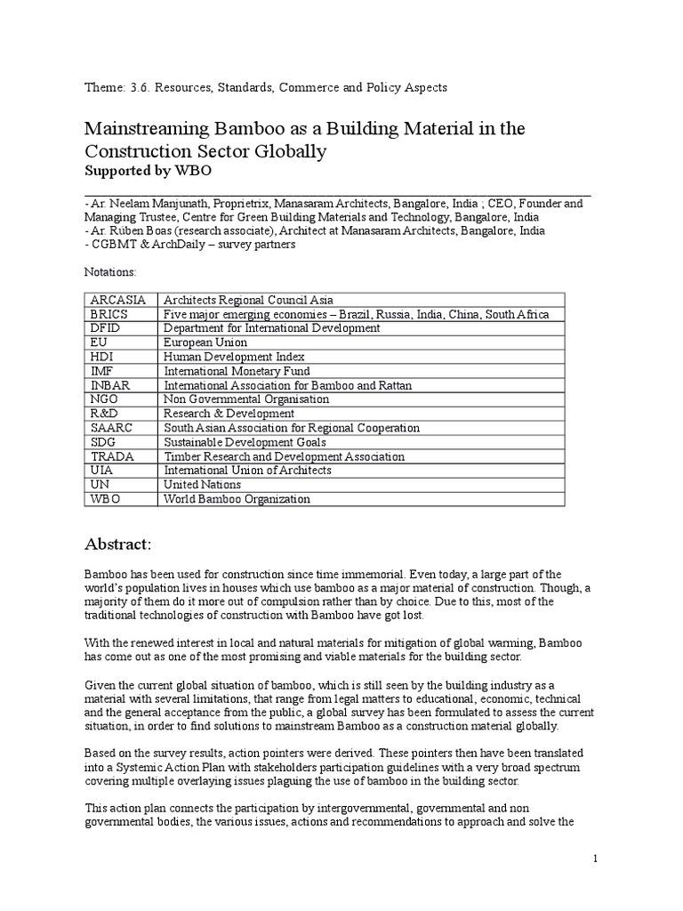 WBC Mainstreaming Bamboo As A Building Material | PDF | International ...