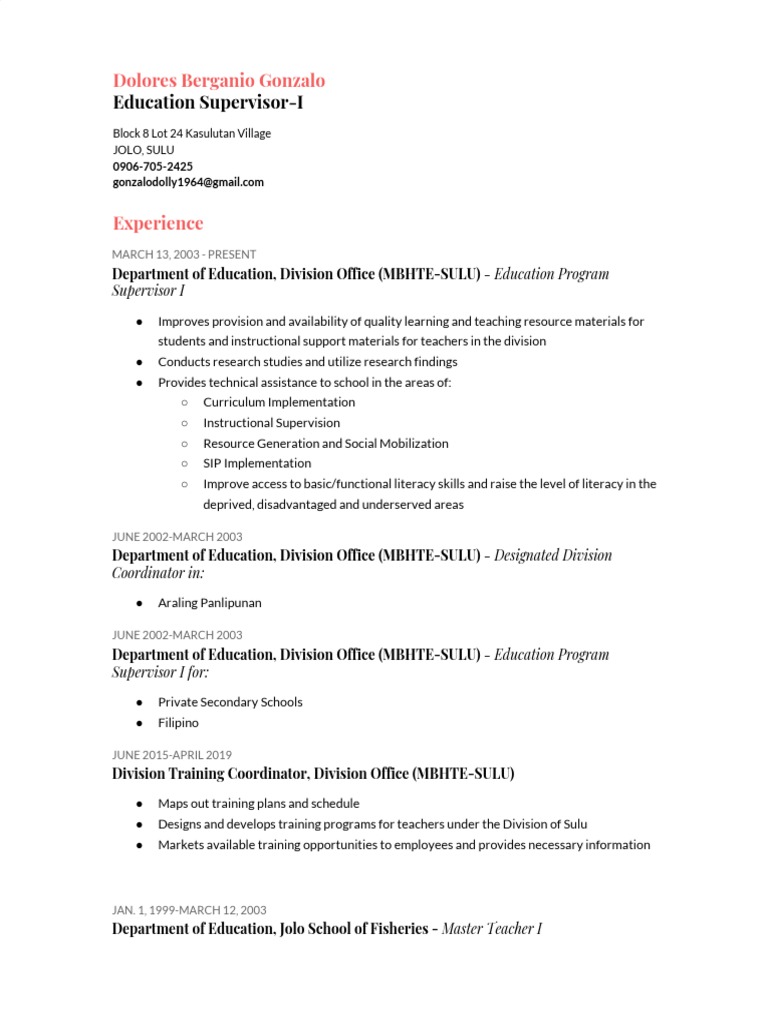 CV Deped Sample | PDF | Teachers | Classroom