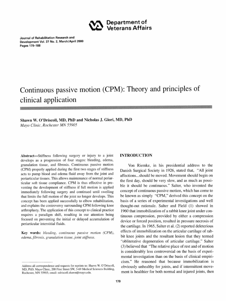 Continuous Passive Motion (CPM) : Theory and Principles of Clinical ...