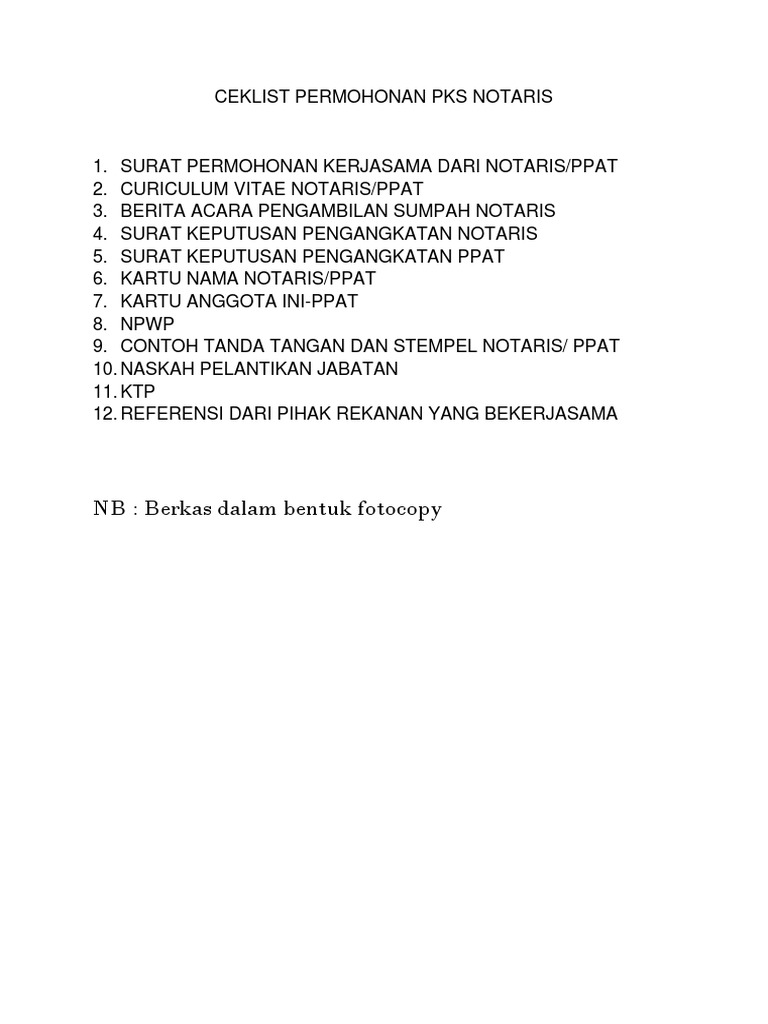 Ceklist Permohonan PKS Notaris | PDF