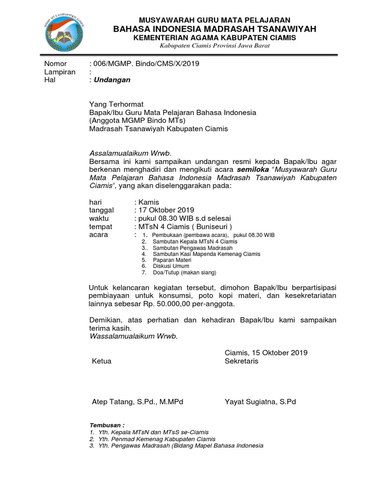 Surat Undangan MGMP Bindo | PDF