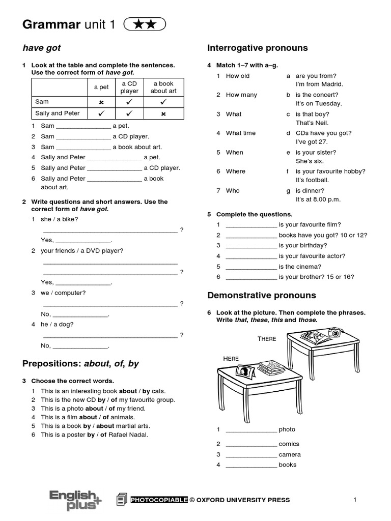 Grammar Unit 1: Have Got | PDF | Pronoun | Linguistic Typology