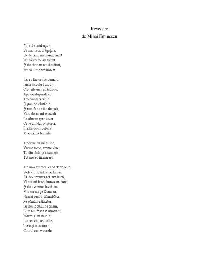 Revedere de Mihai Eminescu | PDF | Emotions