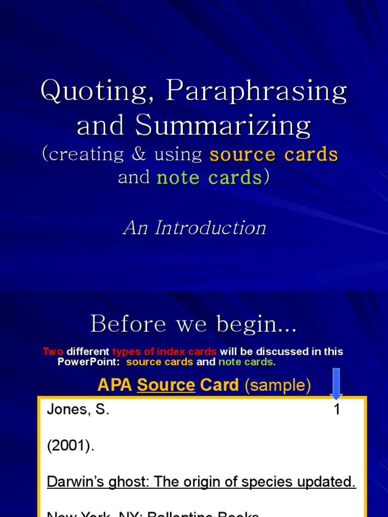 Quoting, Paraphrasing and Summarizing | PDF | Apa Style | Plagiarism