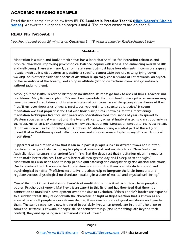 Academic Reading Sample | Download Free PDF | Meditation | Stress (Biology)