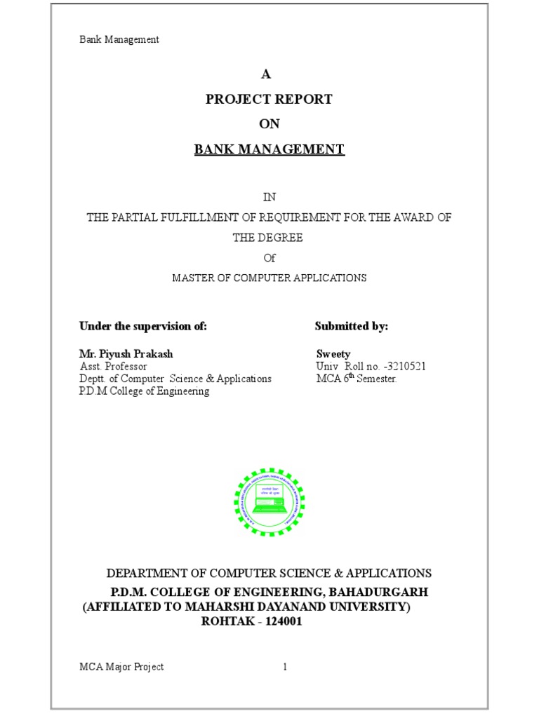 A Project Report ON Bank Management: Under The Supervision Of ...