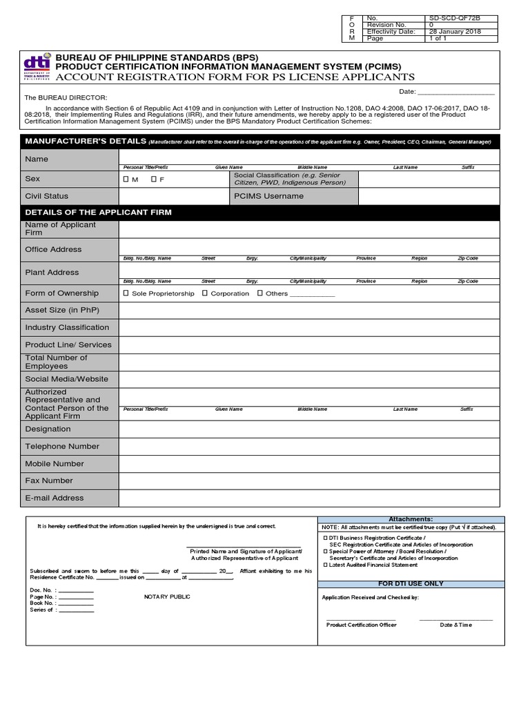 SD-SCD-QF72B PCIMS Account Registration Form For PS Applicants - PS ...