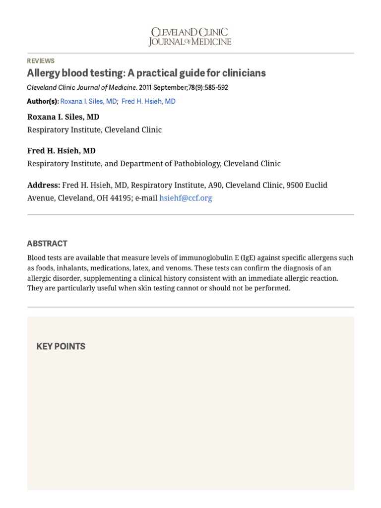 Allergy Blood Testing: A Practical Guide For Clinicians: Roxana I ...
