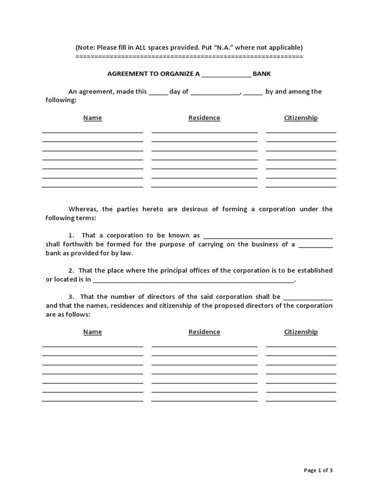 Agreement To Organize A Bank | PDF | Preferred Stock | Government