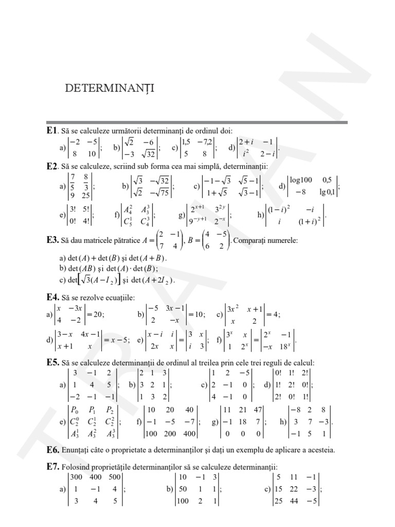 DETERMINANTI Exercitii | PDF