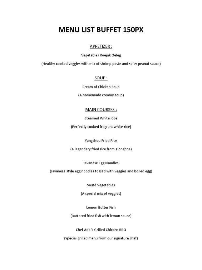 Set Menu List Buffet 150px | PDF