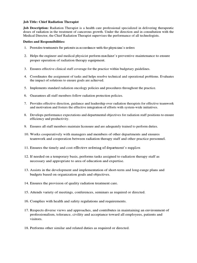 Chief RTT Job Descriptions | PDF