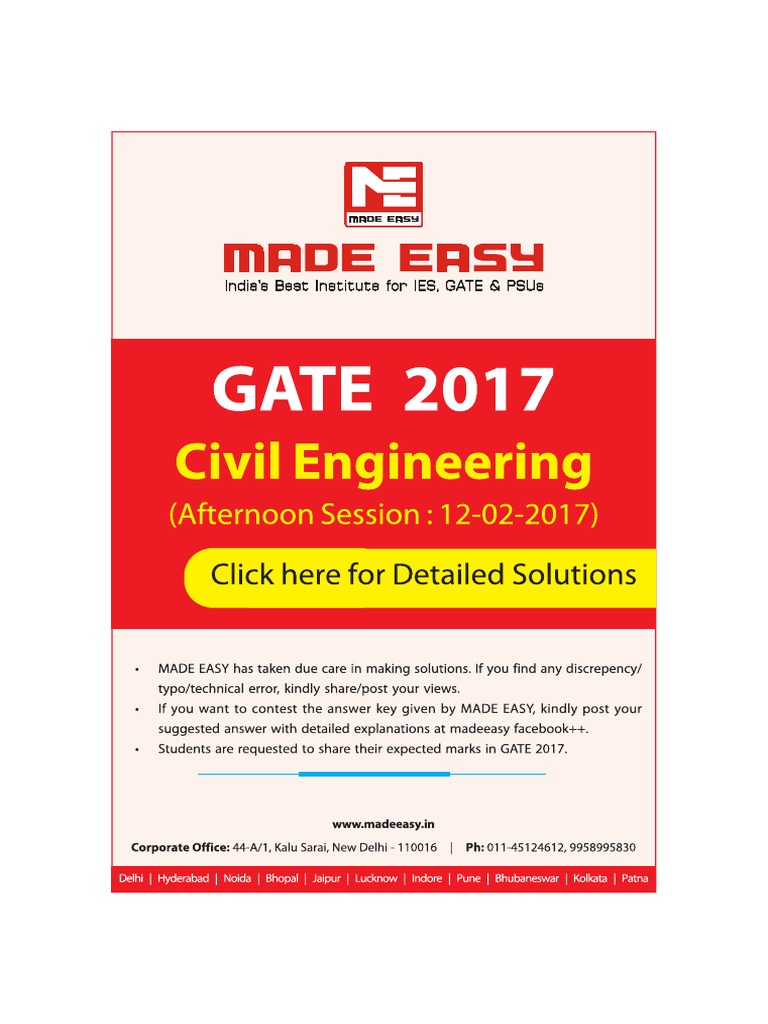 Gate 2017 Civil Engineering Solution Set 02 Made Easy | PDF | Engineering