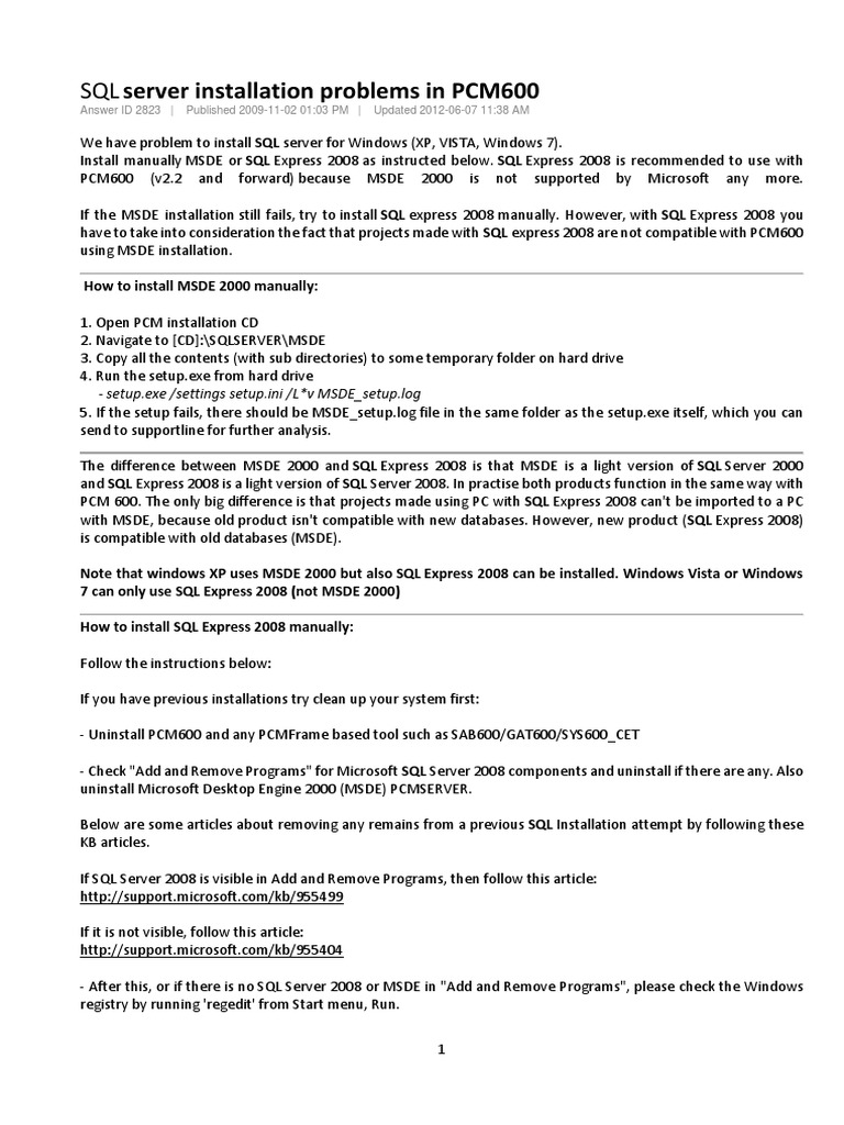 SQL PCM600 | PDF | Windows Registry | Microsoft Windows