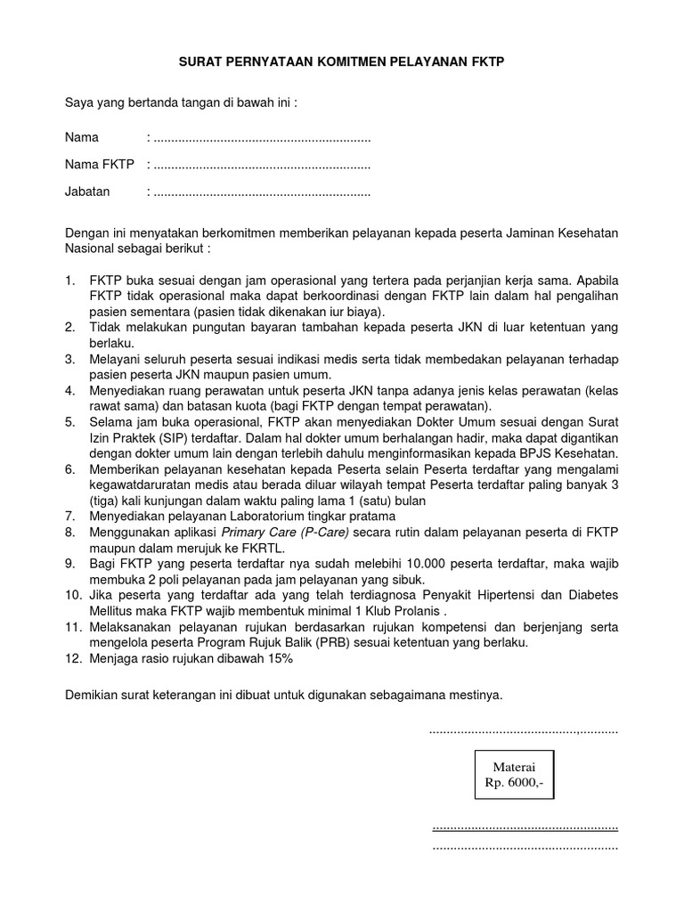 Surat Pernyataan Komitmen Pelayanan | PDF