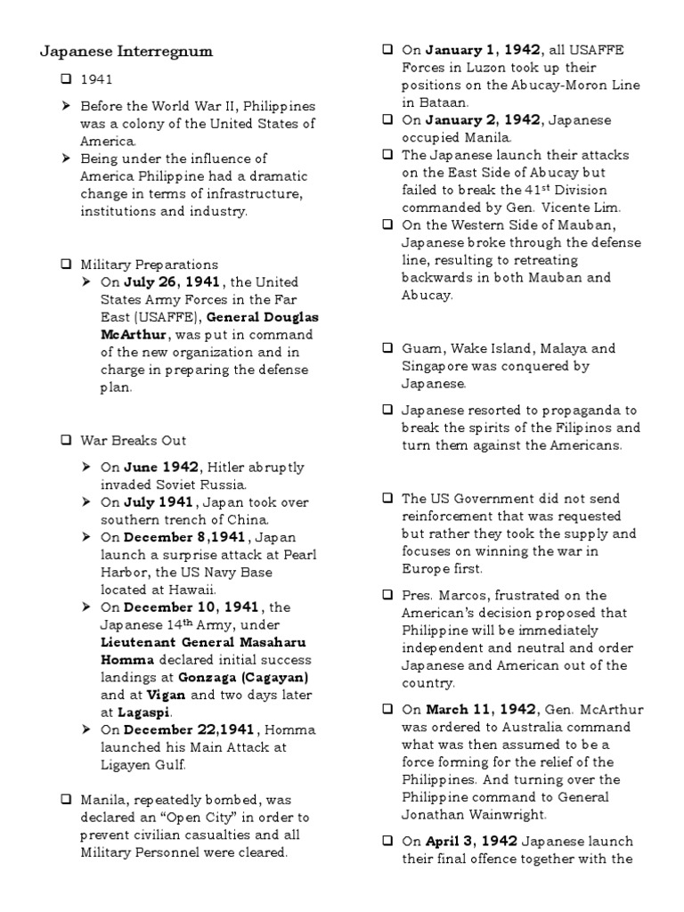 Japanese Interregnum Handout | PDF | Military | Philippines