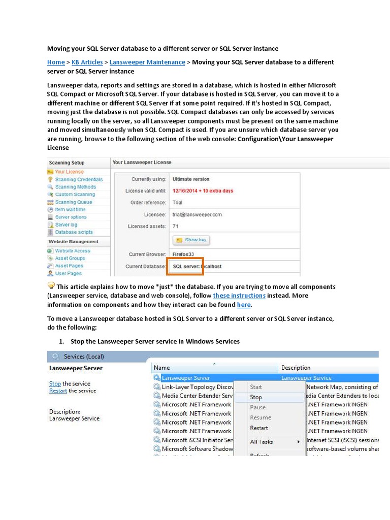LanSweeper DB Move | PDF | Microsoft Sql Server | Backup