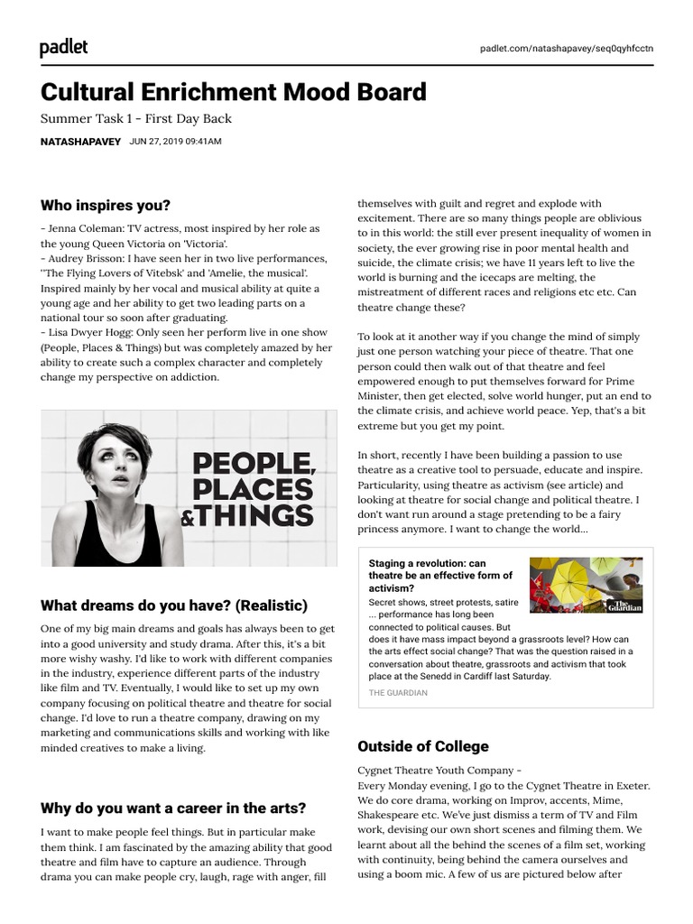 Cultural Enrichment Mood Board | PDF | Activism | Theatre