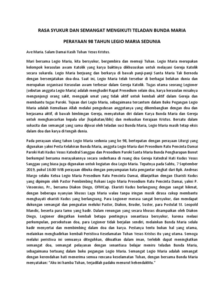 Perayaan 98 Tahun Legio Maria Sedunia | PDF