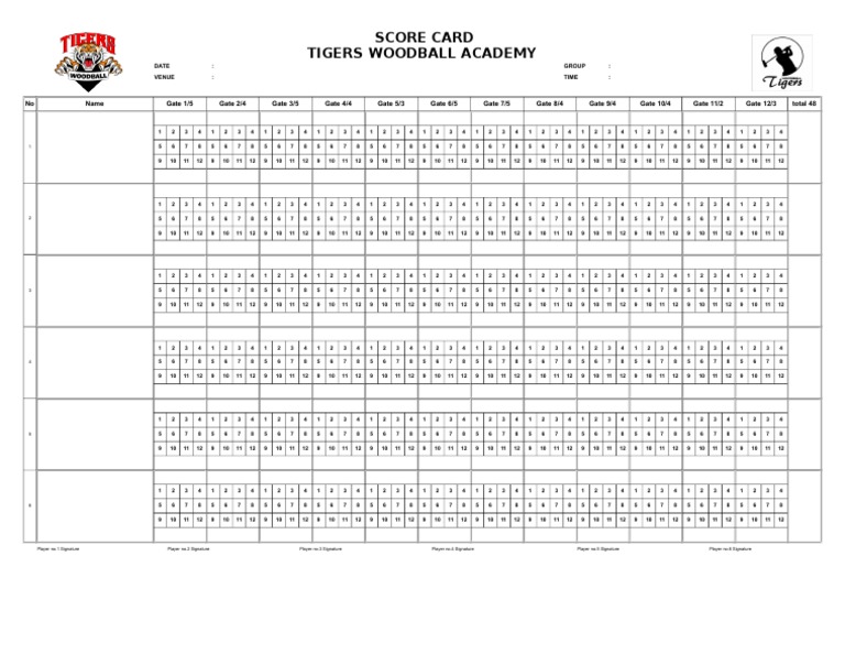 Score Card Tigers Woodball Academy: Date: Group: Venue: Time | PDF