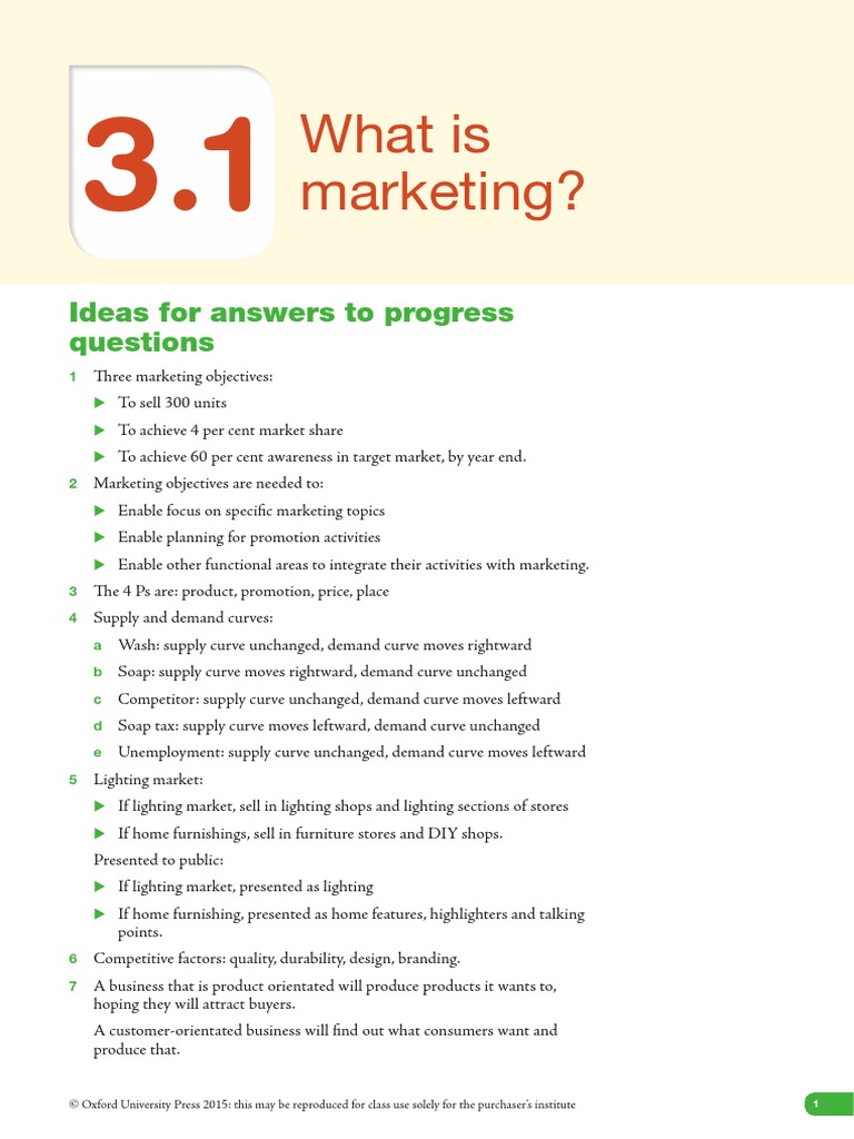 What Is Marketing?: Ideas For Answers To Progress Questions | PDF ...