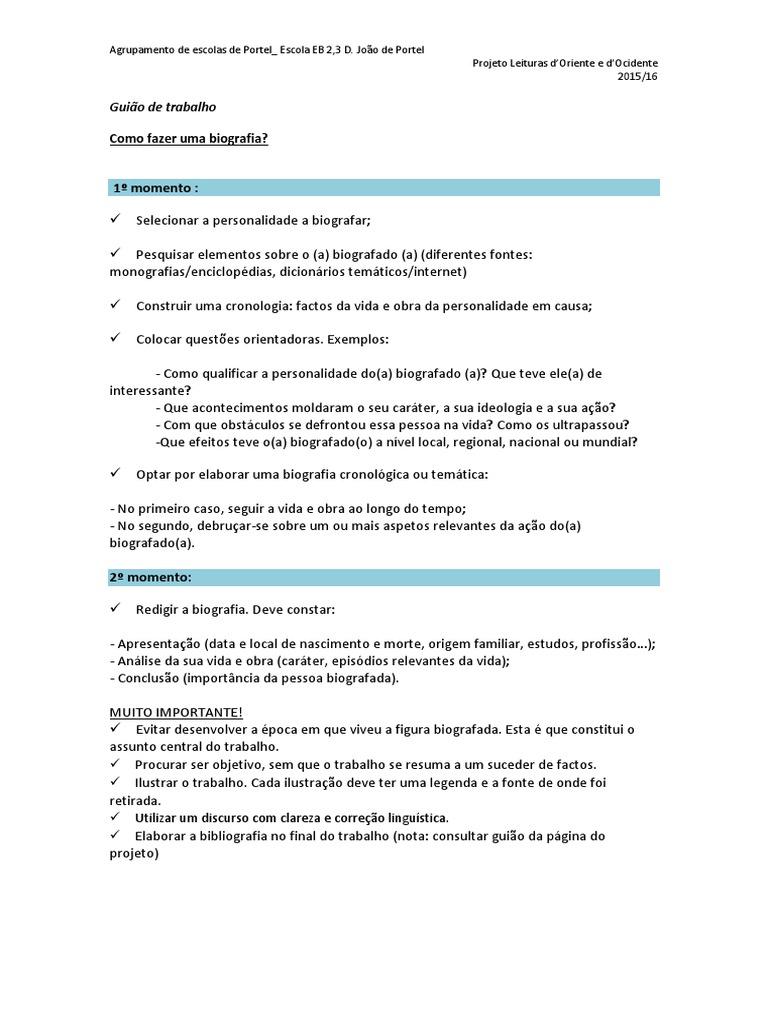 Como elaborar uma biografia: um guia passo-a-passo | PDF