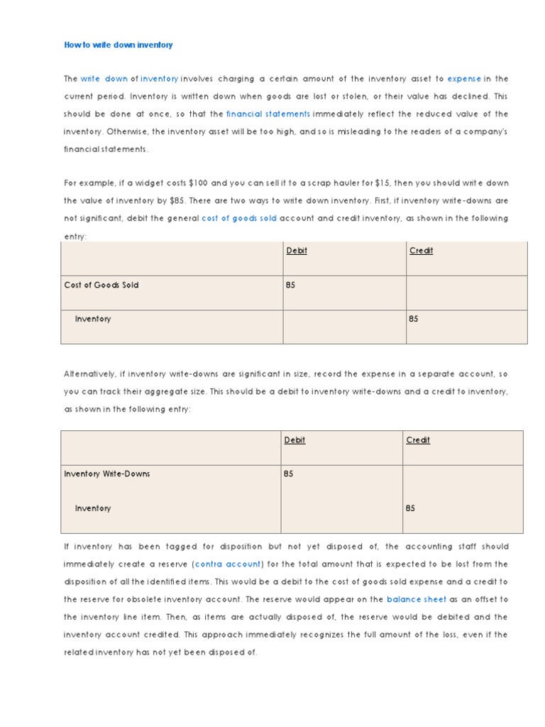 How To Write Down Inventory | PDF | Debits And Credits | Inventory