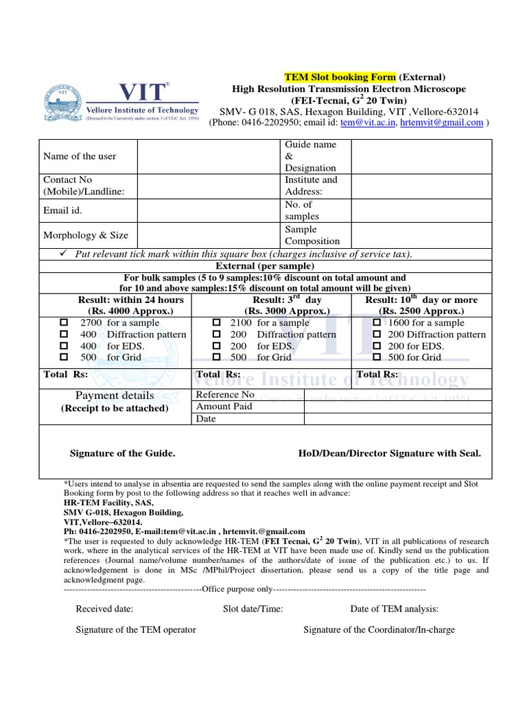 TEM Slot Booking Form for VIT Users | PDF | Transmission Electron ...